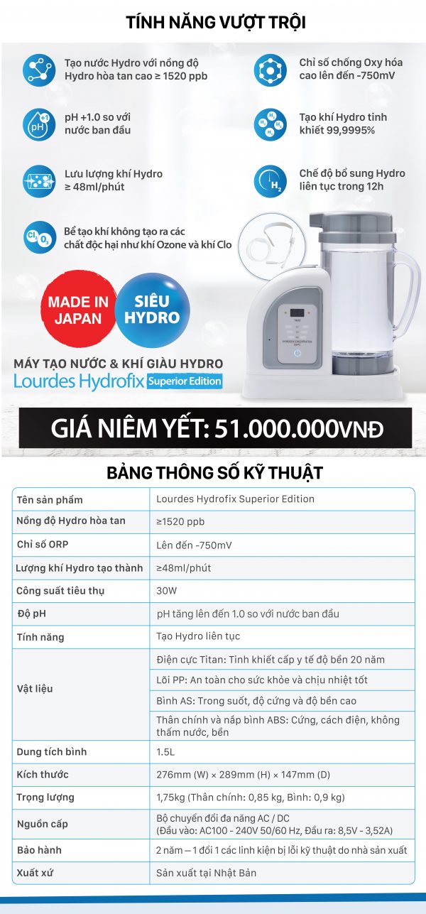 Máy Tạo Nước và Khí Giàu Hydro Lourdes Hydrofix Superior Edition - Kim ...